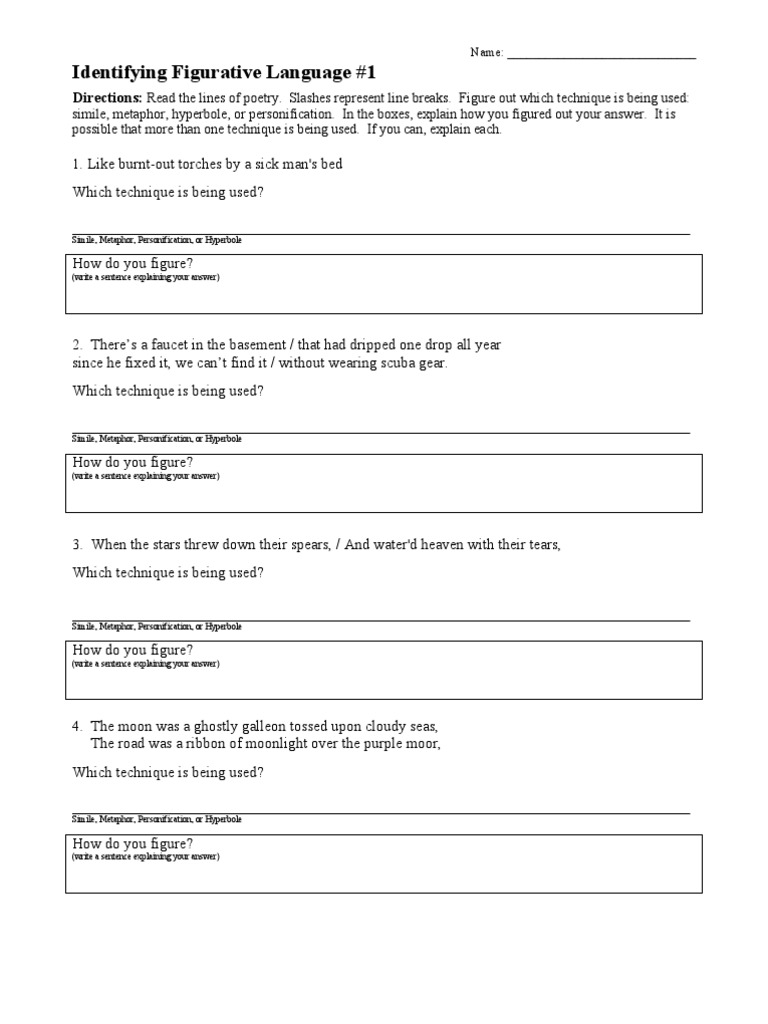 Identifying Figurative Language Techniques | PDF | Metaphor | Poetic ...