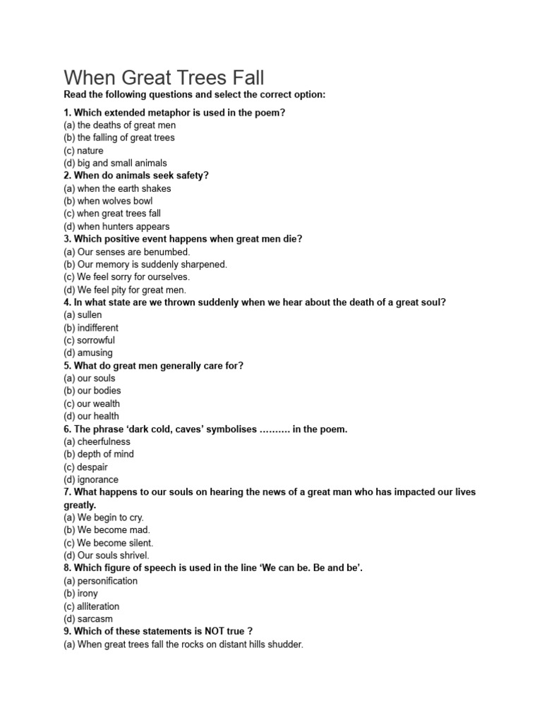 I10 E2 QnA - When Great Trees Fall | PDF