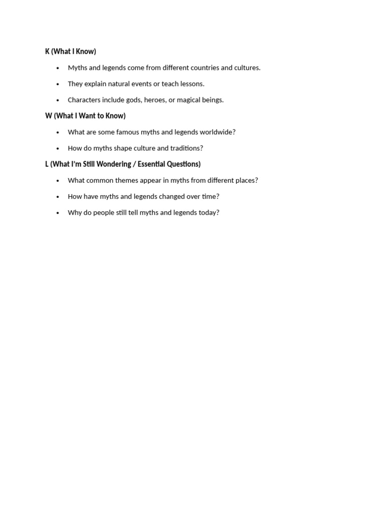 KWL Chart Ideas | PDF