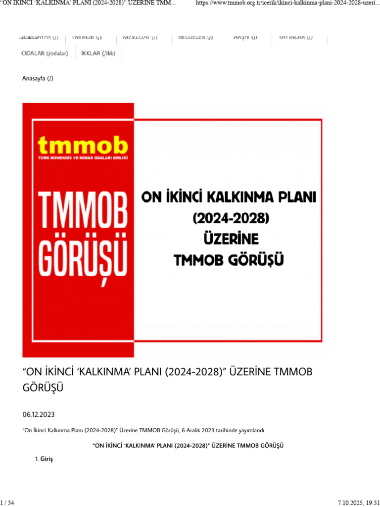 "ON İKİNCİ KALKINMA' PLANI (2024-2028) " ÜZERİNE TMMOB GÖRÜŞÜ - WWW ...