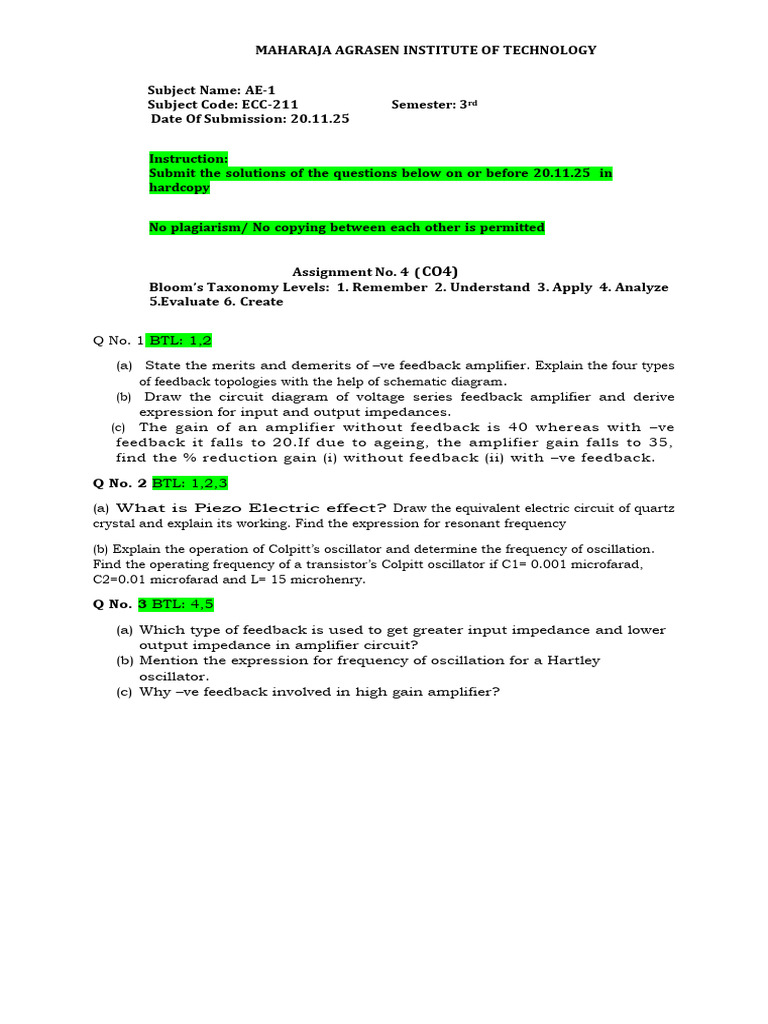AE-1 3rd Sem 4th Assignment | PDF