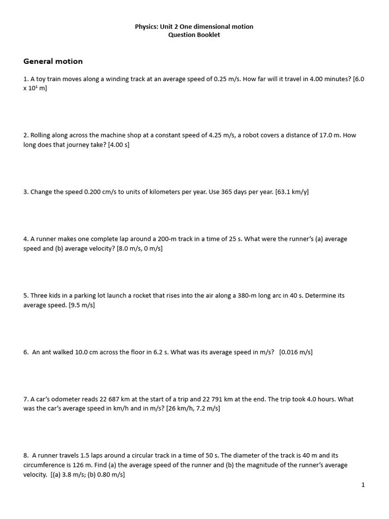 One-Dimensional Motion Practice Problems | PDF | Acceleration | Speed