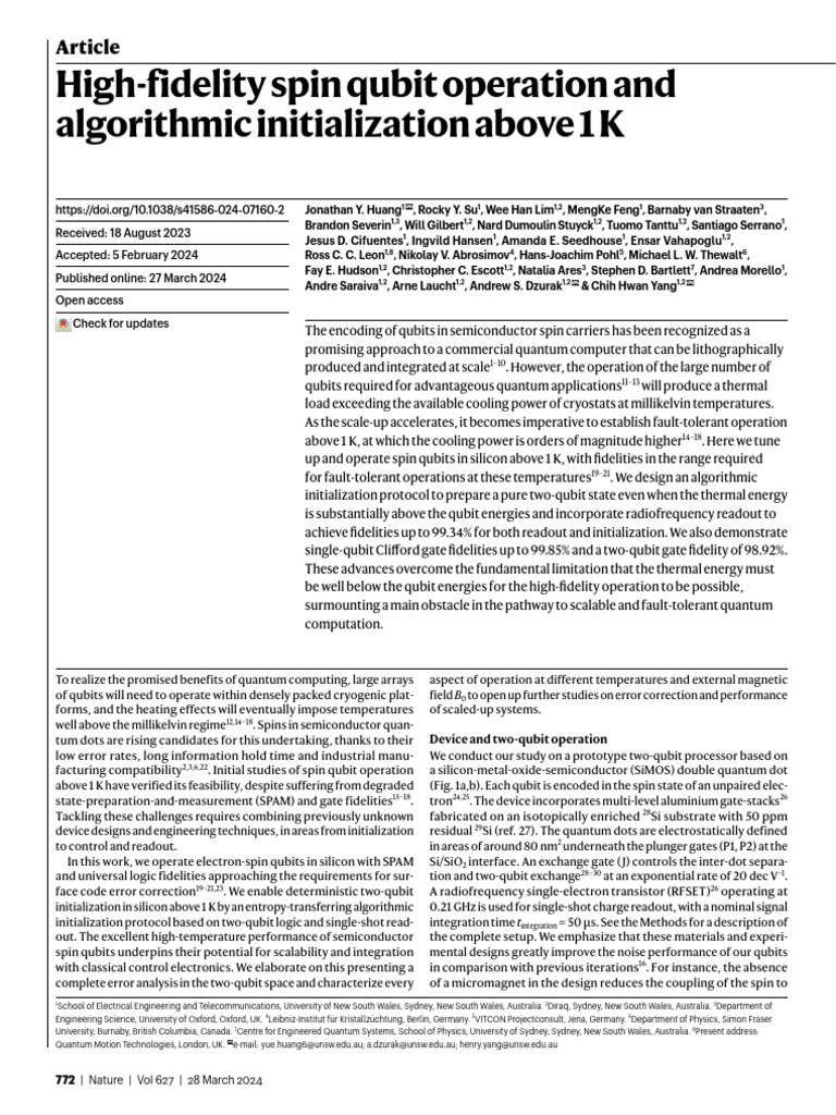 2023 High Fidelity Spin Qubit Operation and Algorithmic Initialization ...
