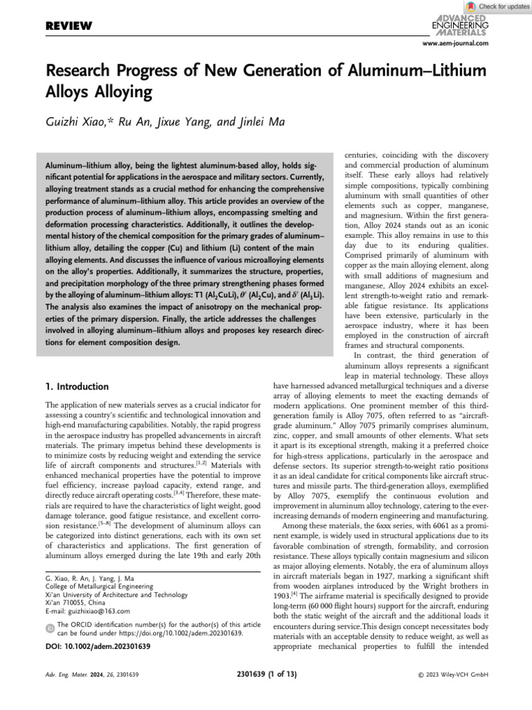 2024 - Xiao, New Gen AlCuLi | PDF | Alloy | Heat Treating
