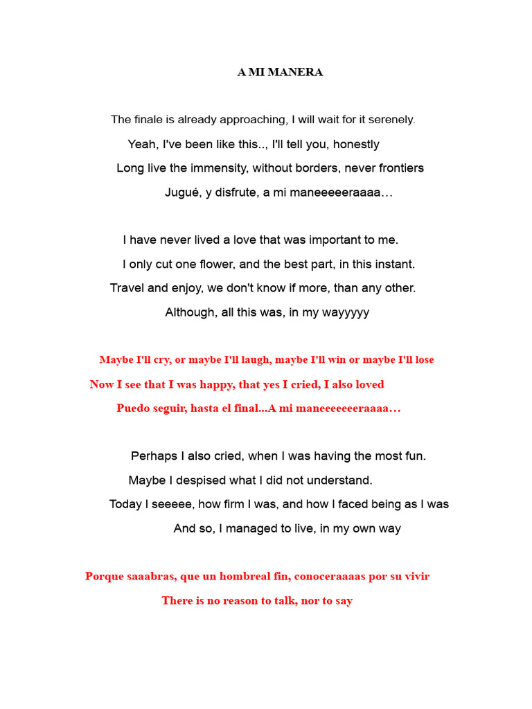 SONG LYRICS MY WAY | PDF