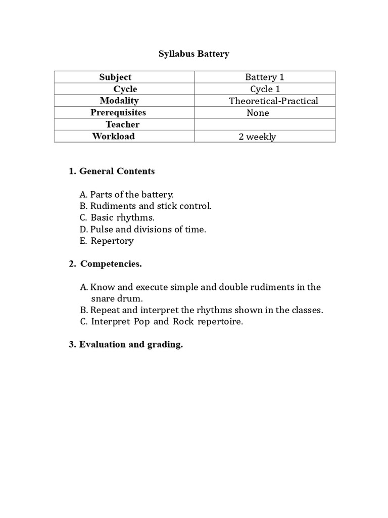 Syllabus battery (Draft) | PDF | Rhythm | Rhythm And Meter