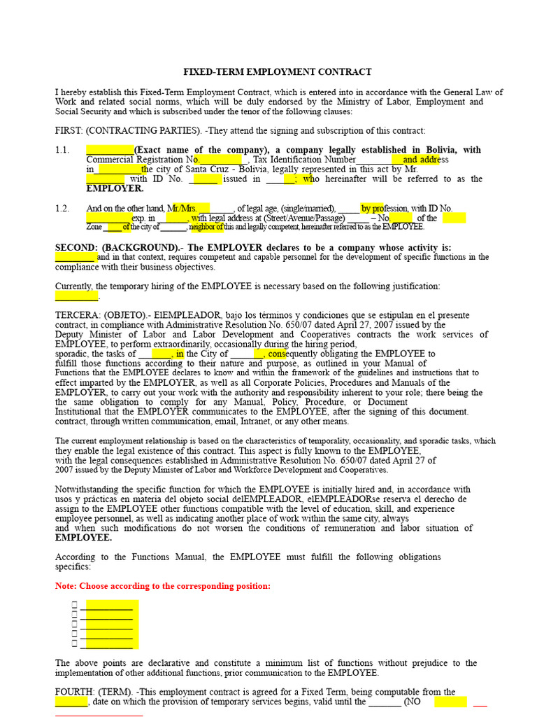 Fixed-Term Employment Contract Template | PDF | Employment | Labour Law