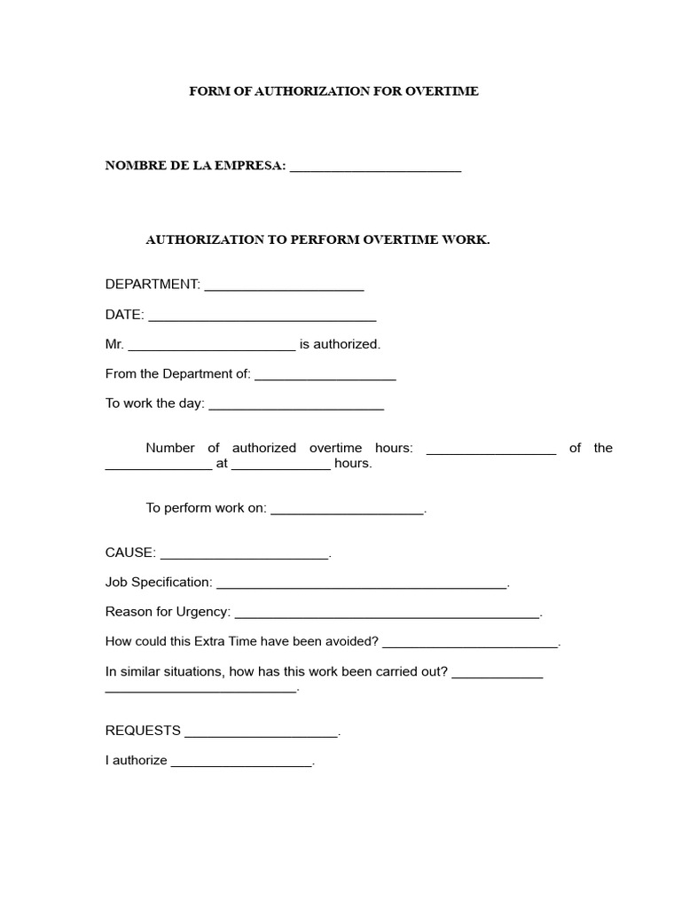 Authorization Form For Overtime Hours | PDF