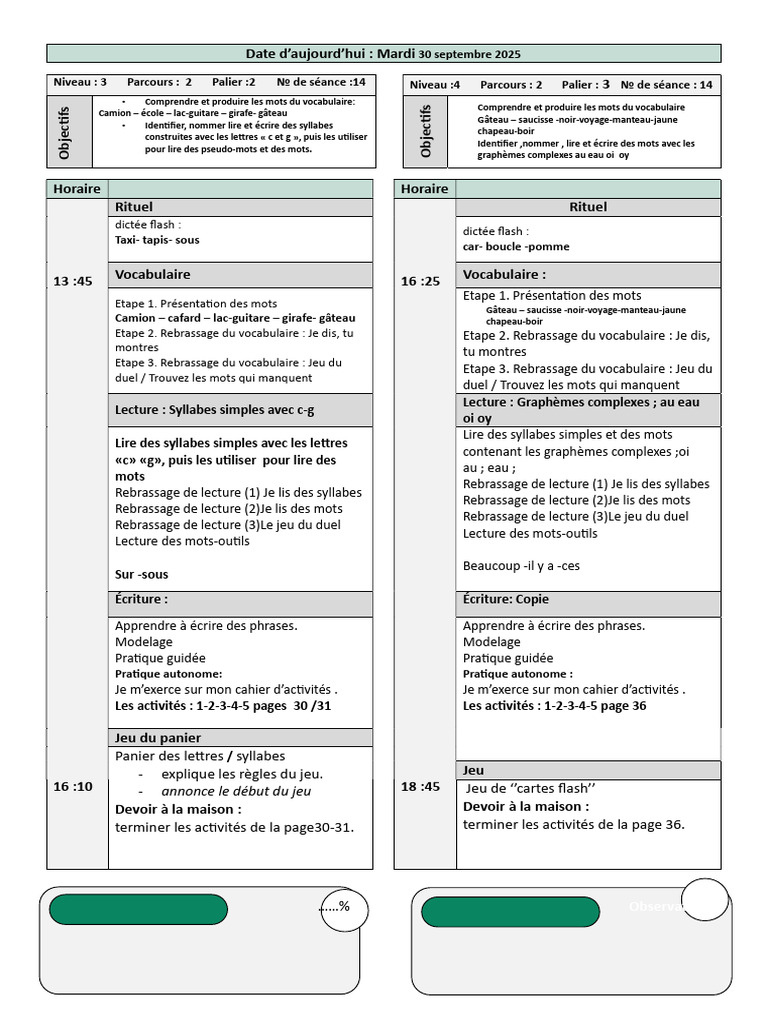Séance de vocabulaire et lecture 3-4 | PDF