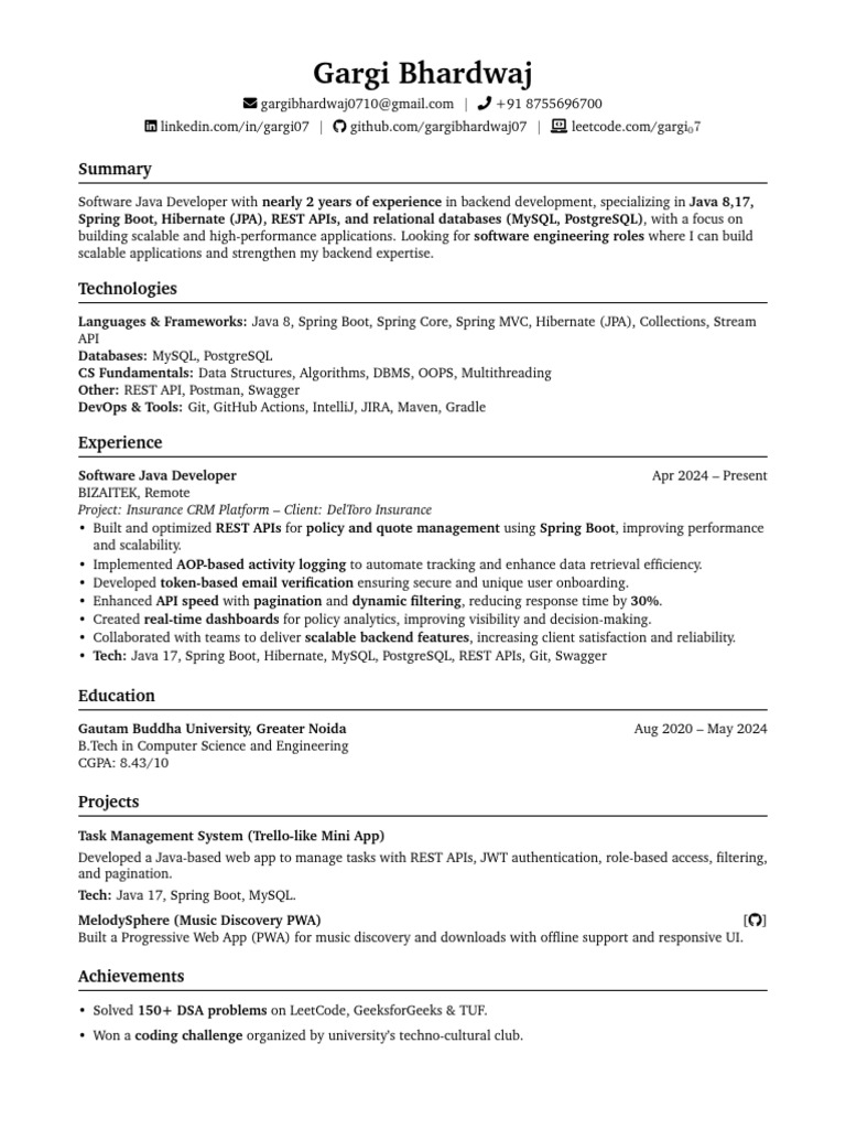 Gargi Developer 1.8+YOE Resume | PDF | Databases | Java (Programming ...