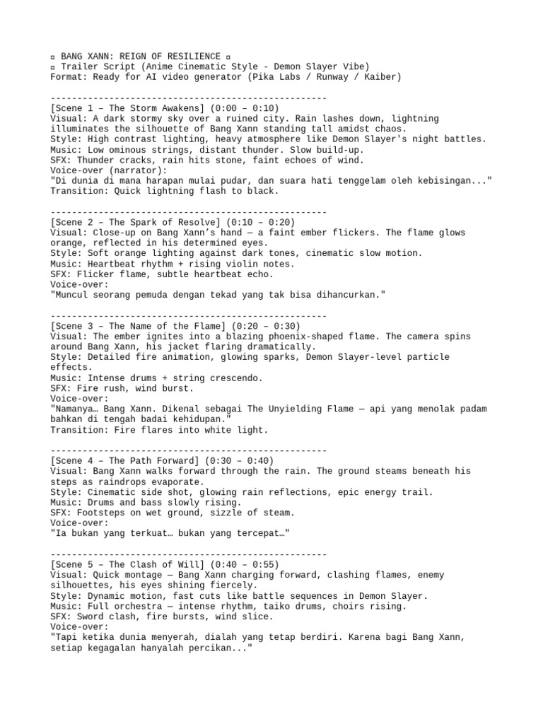 Bang Xann Reign of Resilience Trailer Script | PDF