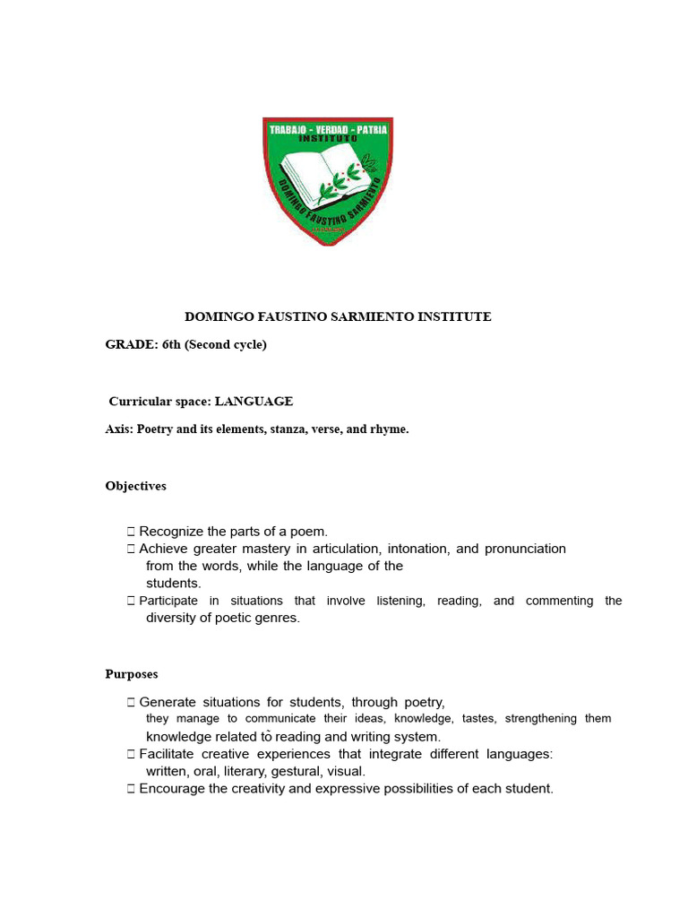 planning of poetry, stanza, verse, and rhyme. | PDF | Poetry | Rhyme