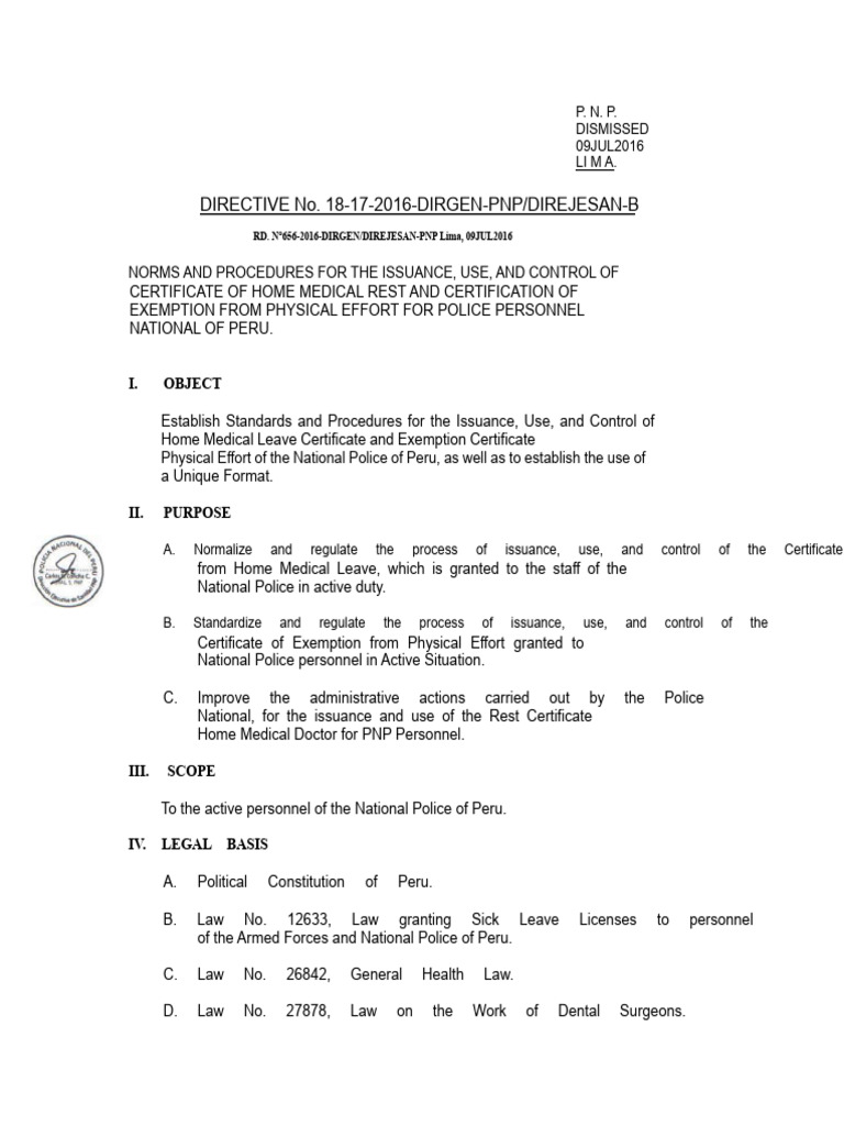 PNP Medical Leave Certificate Guidelines | PDF | Physician | Dentist