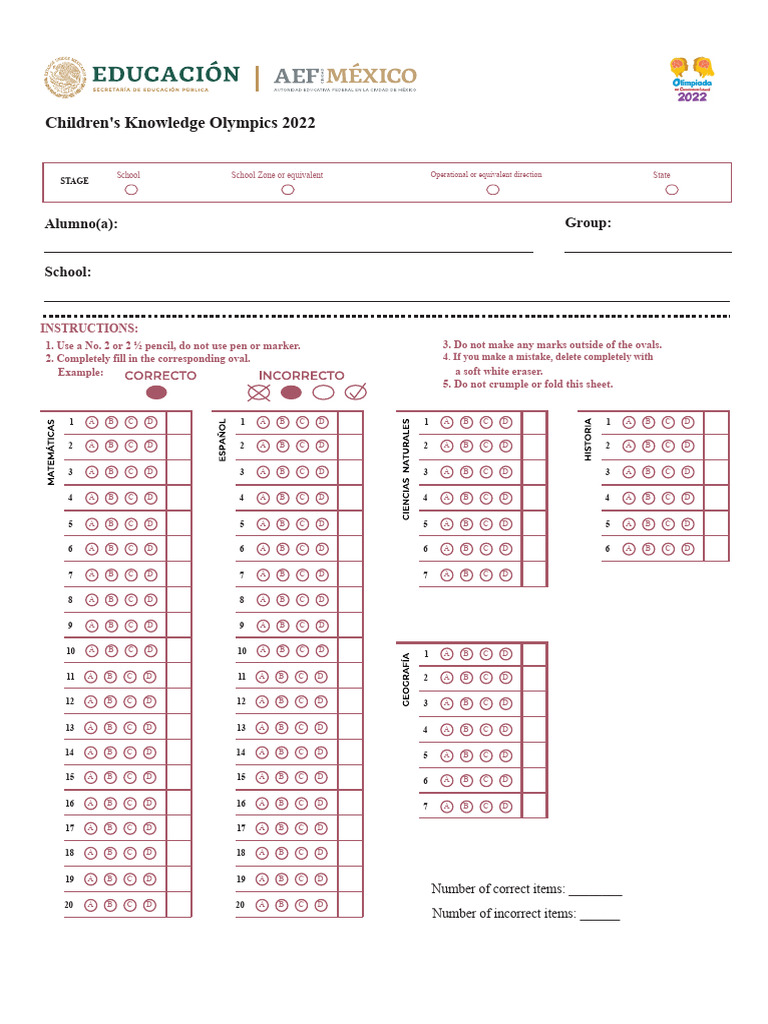 Optical Sheet Olympics | PDF | Multiple Choice