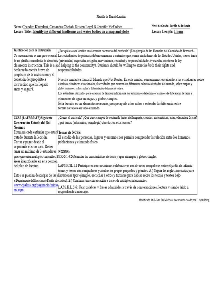 Plan de Lección Sobre Formas Del Terreno - Versión Completa | PDF ...