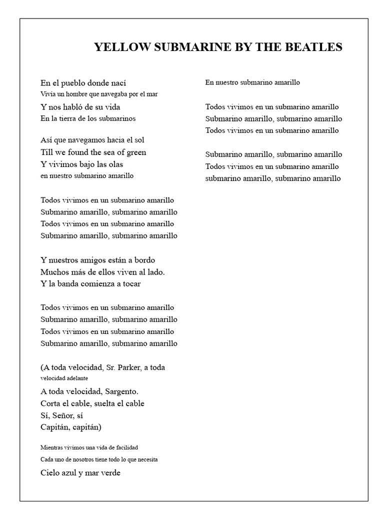 Yellow Submarine by The Beatles: en Nuestro Submarino Amarillo | PDF
