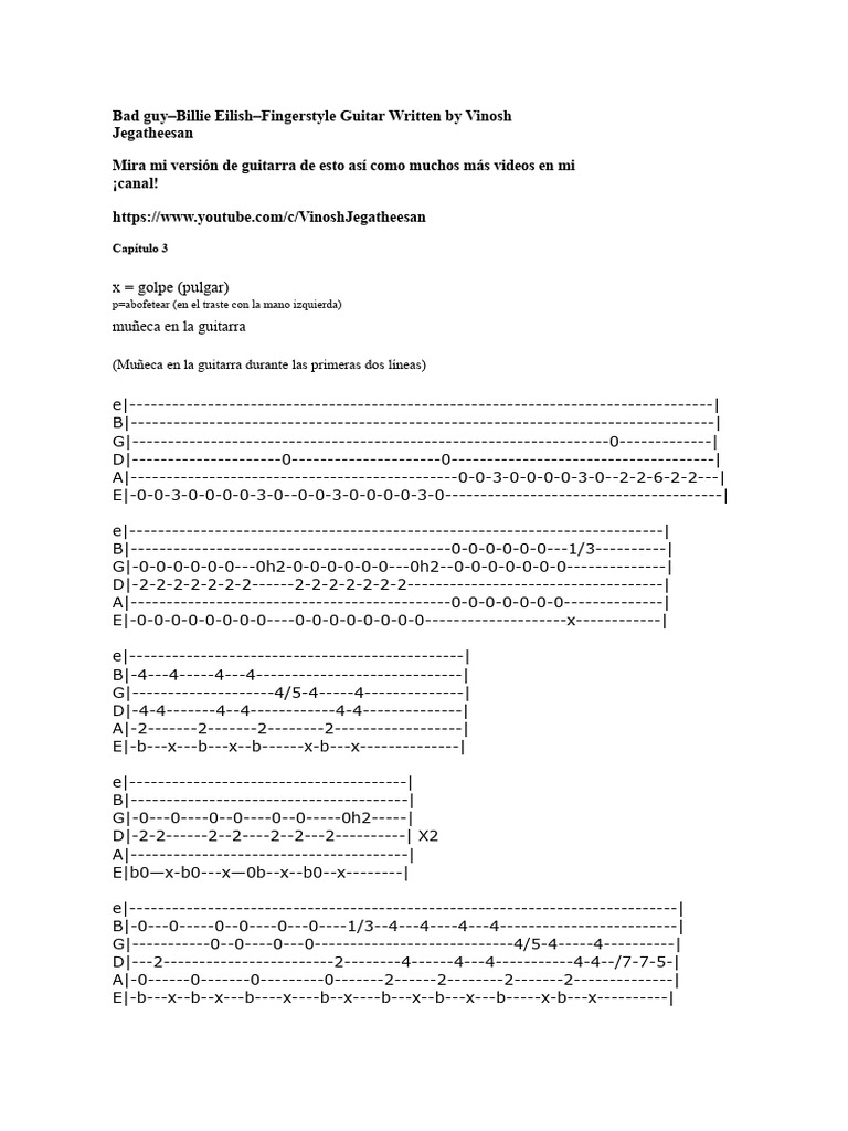 Bad Guy Tabs Fingerstyle | PDF | Teoría musical | Tecnicas musicales