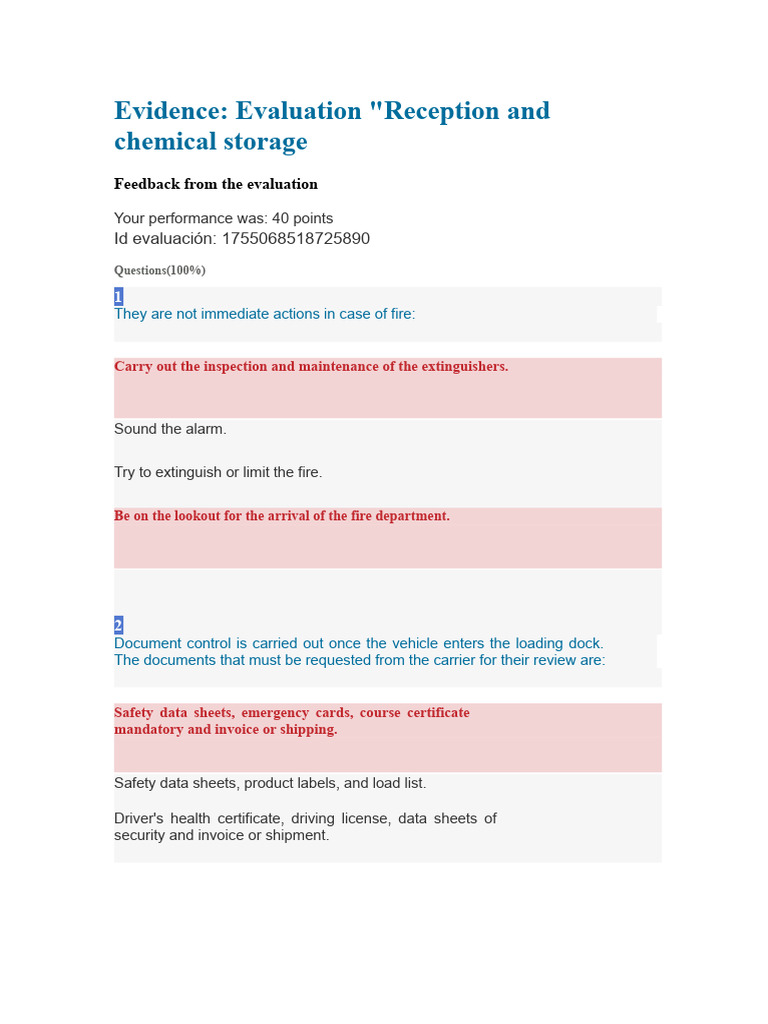 Evaluation of The Reception and Storage of Chemical Products | PDF ...