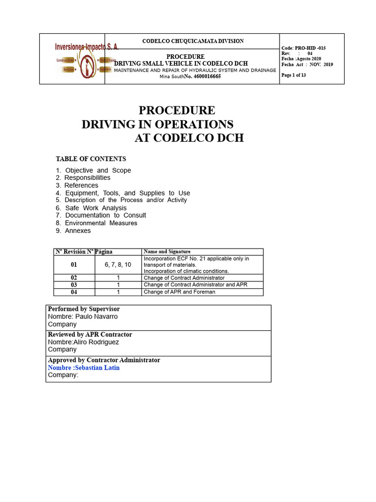 PRO-015 Procedure For Driving Light Vehicles (Pickups) REV 01 PROC-HID ...