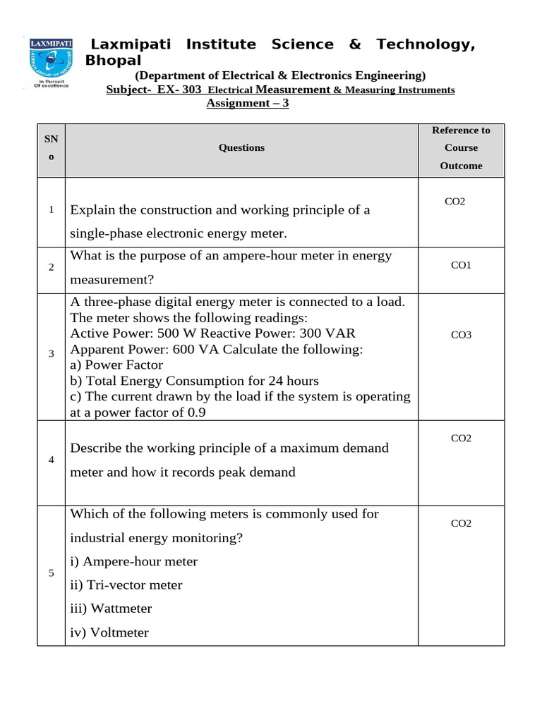 Electrical Measurement Assignment Guide | PDF