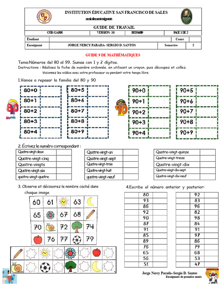 Guide de mathématiques : Nombres 80-99 | PDF