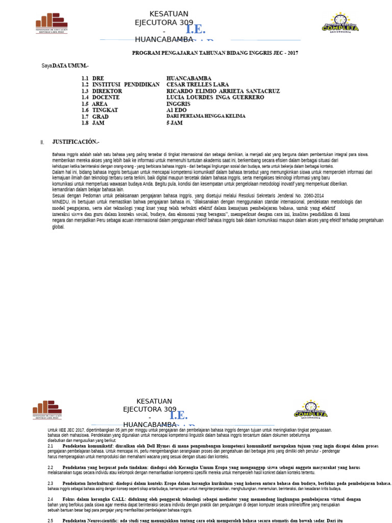 Program Tahunan Bidang Bahasa Inggris Jec | PDF