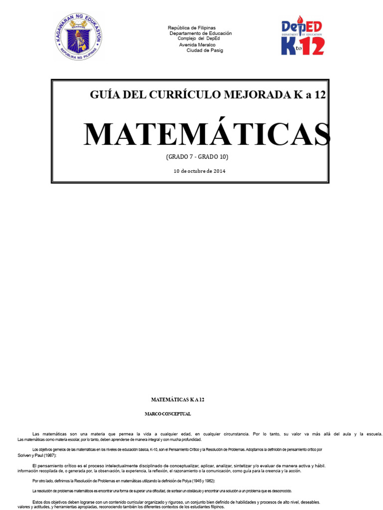 Guía Del Currículo (Matemáticas Mejoradas Grado 7-10) PDF | PDF ...
