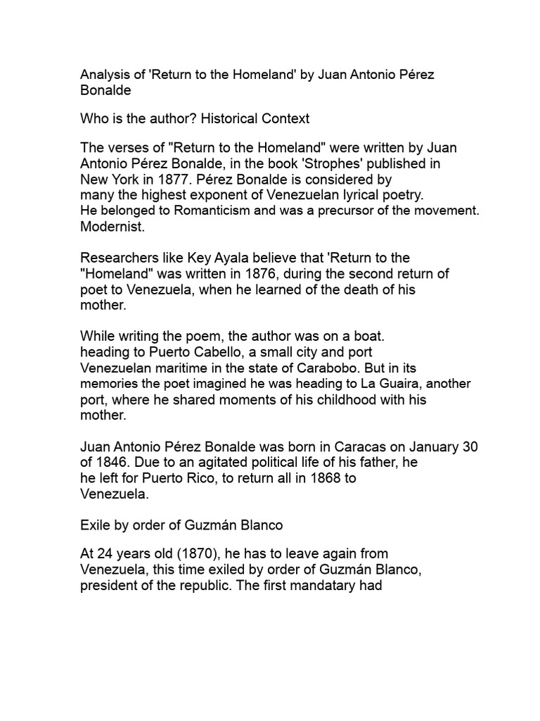 Analysis of The Poem "Return To The Homeland" | PDF | Venezuela | Poetry