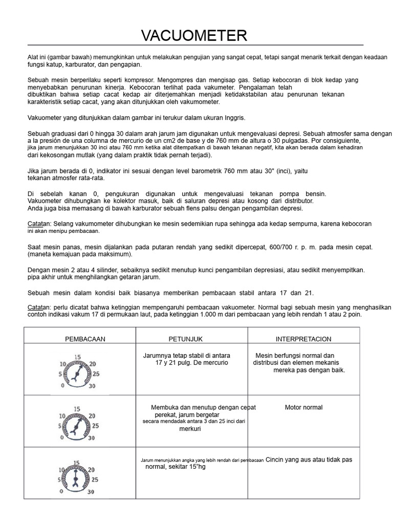 Panduan Penggunaan Vakuometer untuk Mesin | PDF