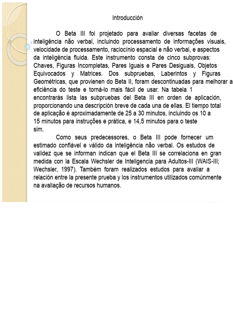 Avaliação da Inteligência Não Verbal: Beta III | PDF | Inteligência