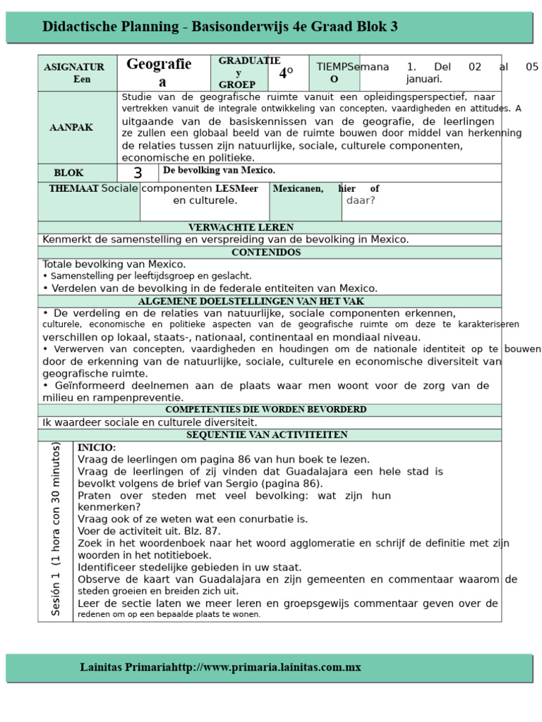 Plan 4e Graad - Blok 3 Geografie (2016-2017) | PDF