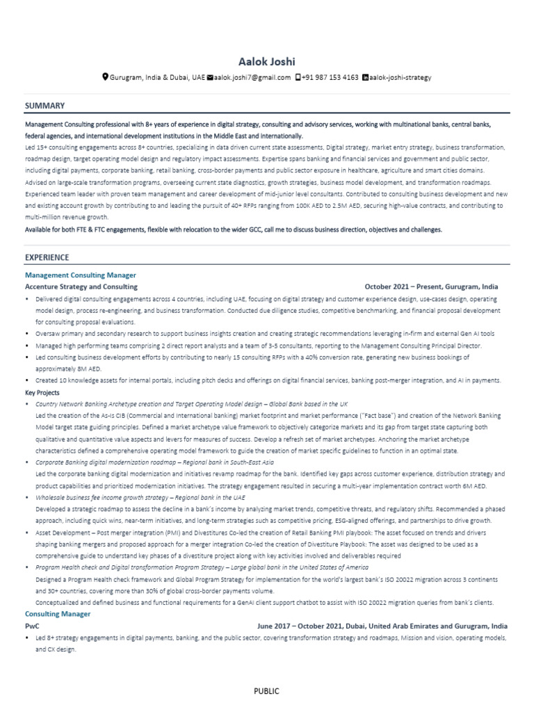 Aalok Joshi - CV (1) .PDF - EAU - PEOPLECONNECTGLOBAL | PDF | Banks ...