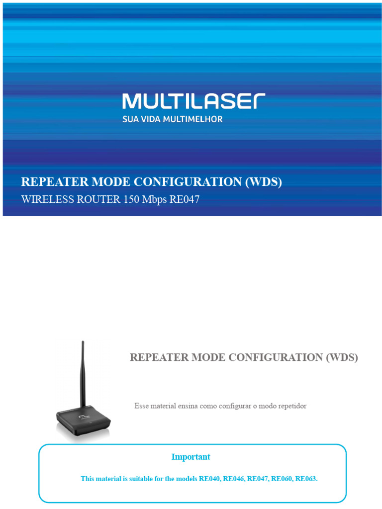 6 WDS Repeater Mode Configuration RE047 | PDF | Router (Computing) | Computer Network