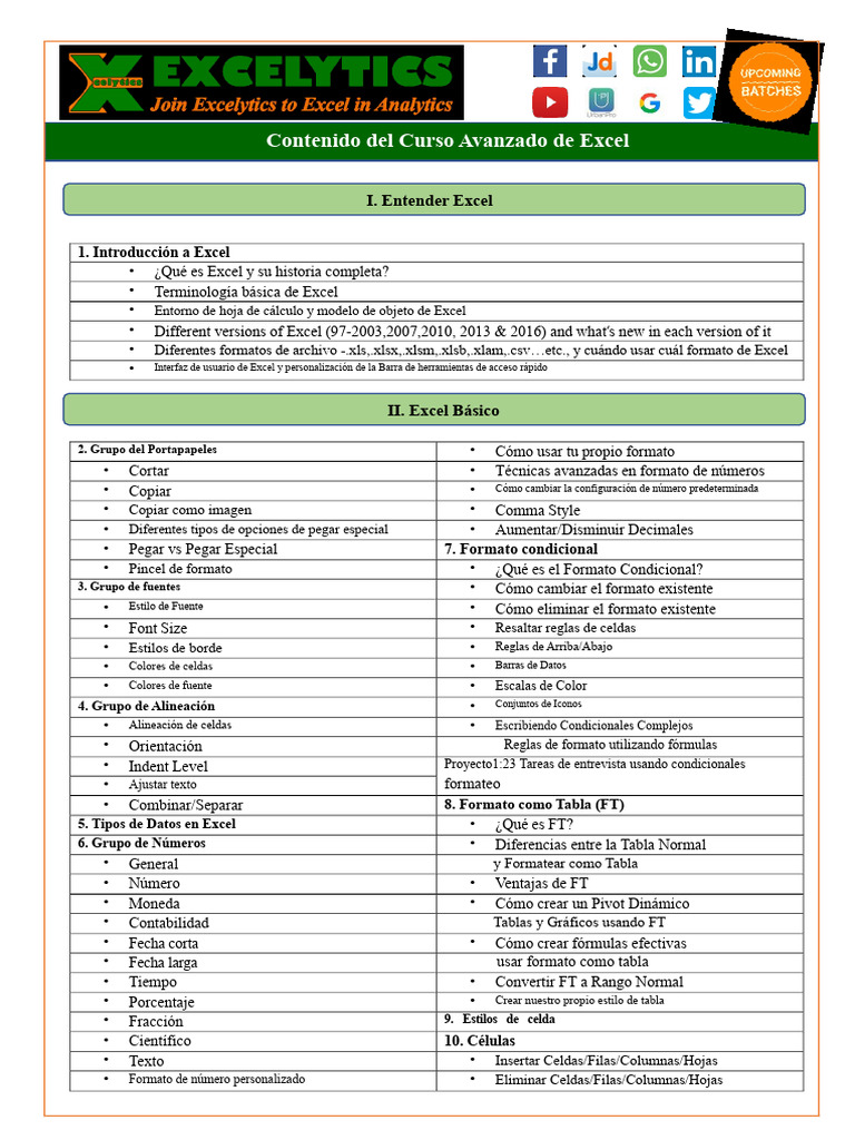 Contenido Del Curso de Excel Avanzado v1.00 | PDF | Microsoft Excel ...