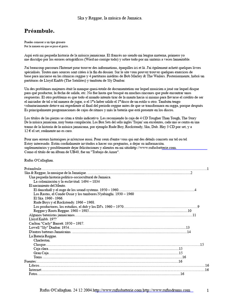 Batería - Ska y Reggae (La Música de Jamaica) | PDF | Reggae | English ...
