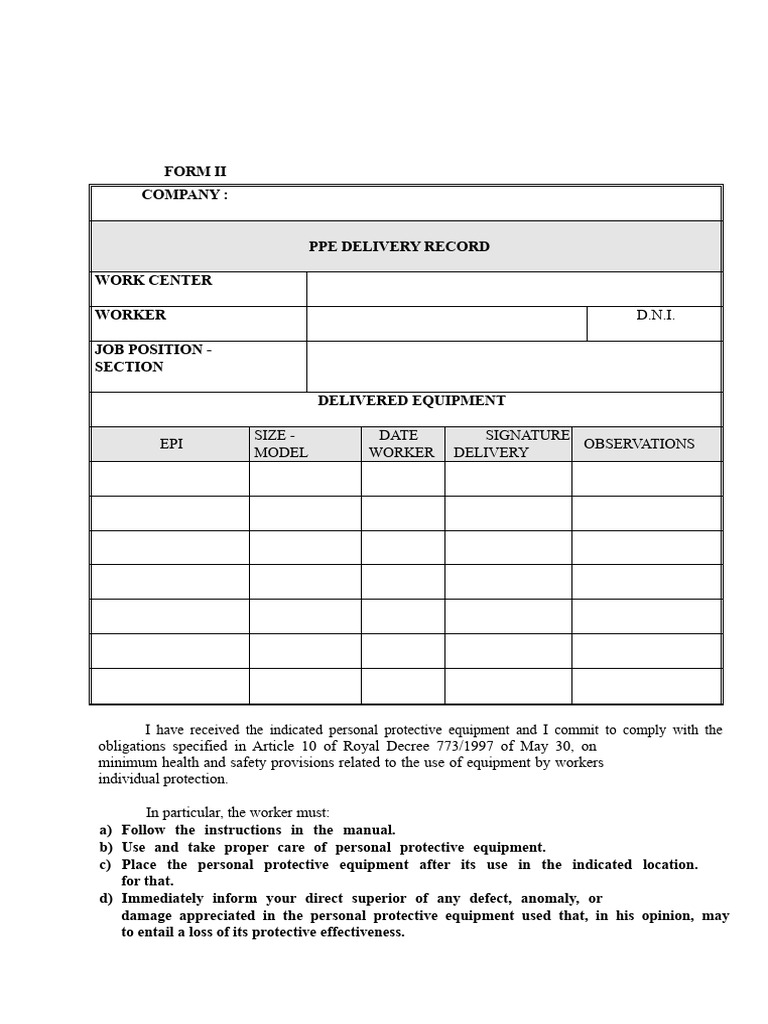 Delivery Registration Form For Personal Protective Equipment | PDF