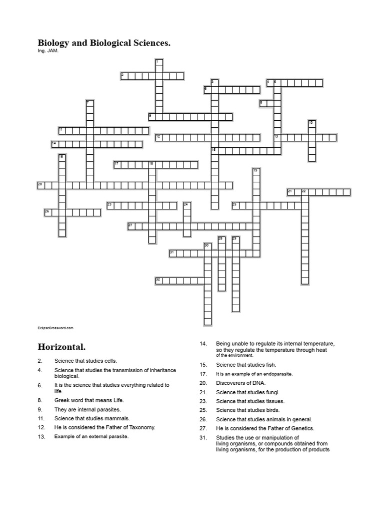 Crossword About Biology and Biological Sciences | PDF | Biology ...