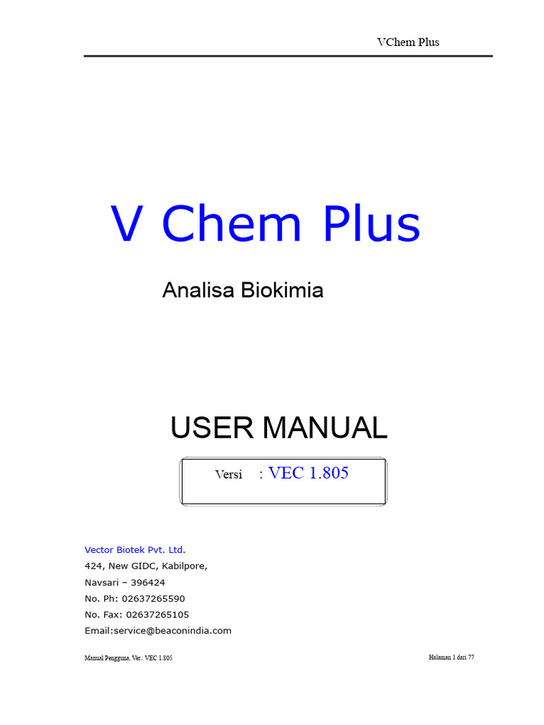 ManualPengguna - V Chem Plus (VEC 1.805) | PDF