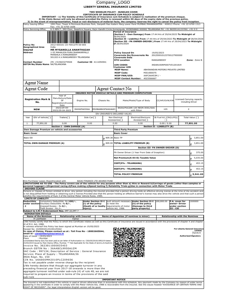 Liberty General Insurance | PDF | Deductible | Transport
