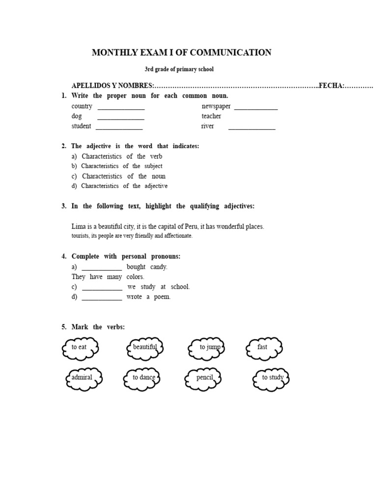 3rd Grade Communication Exam Guide | PDF