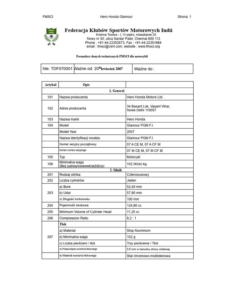 Hero Honda Glamour Fmsci PDF | PDF