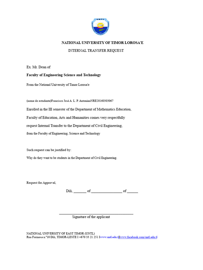 Internal Transfer Request Form (Model A-B) | PDF | Universities And ...