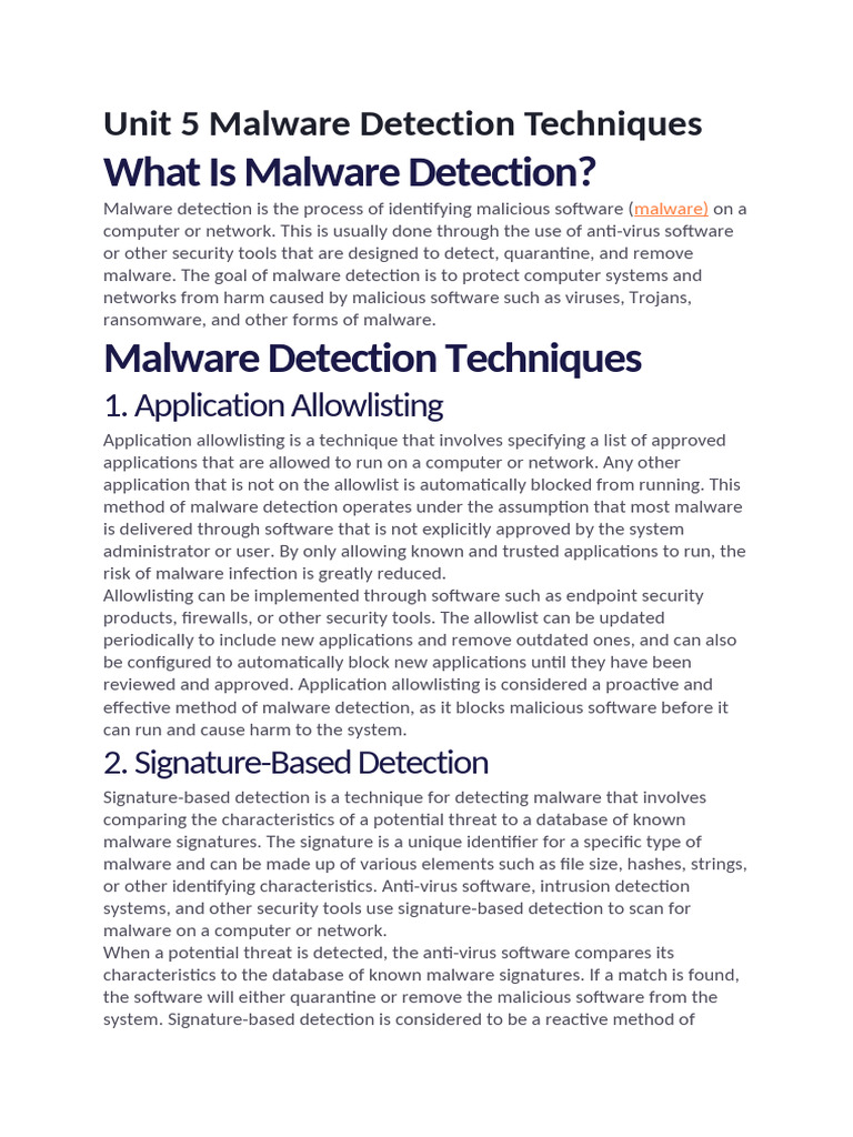 Malware Detection Techniques Explained | PDF | Malware | Antivirus Software