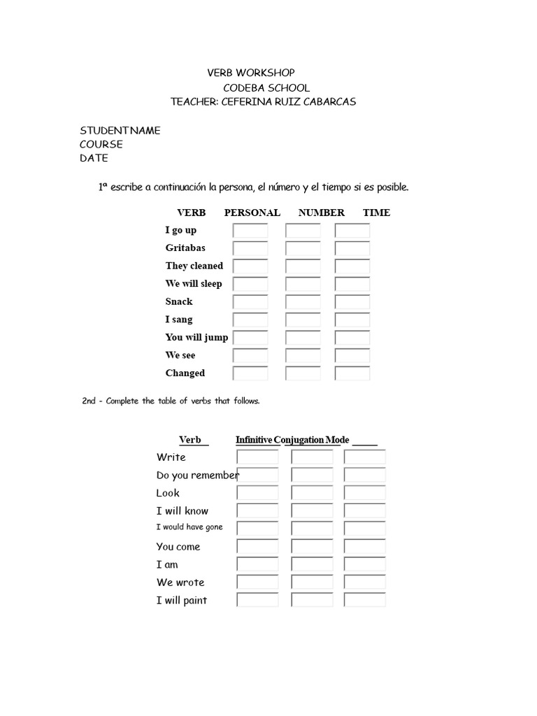 Workshop of Verbs | PDF | Grammatical Tense | Verb
