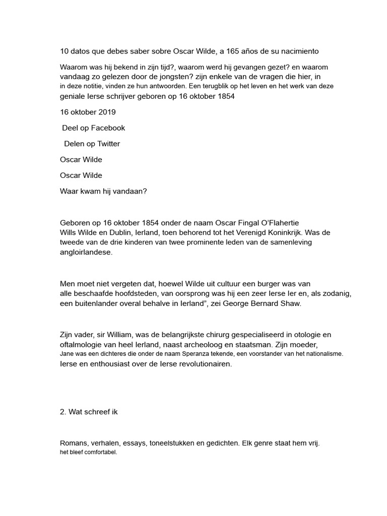 10 Feiten Die Je Moet Weten Over Oscar Wilde | PDF