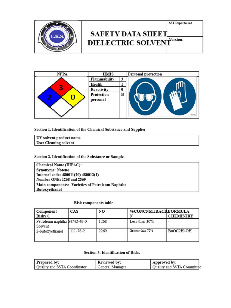 Safety Data Sheet for Dielectric Solvent | PDF | Solvent | Fires