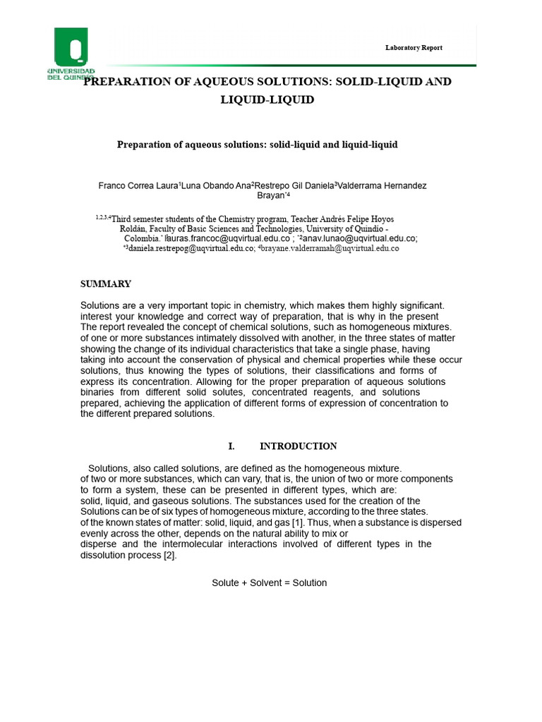 Preparation of Aqueous Solutions | PDF | Fineness | Materials
