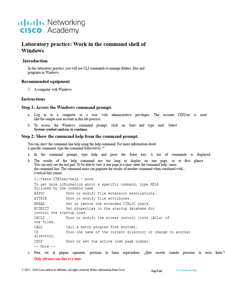 11.4.1.5 Lab - Trabajar en La Shell de Comandos de Windows | PDF | Command Line Interface ...