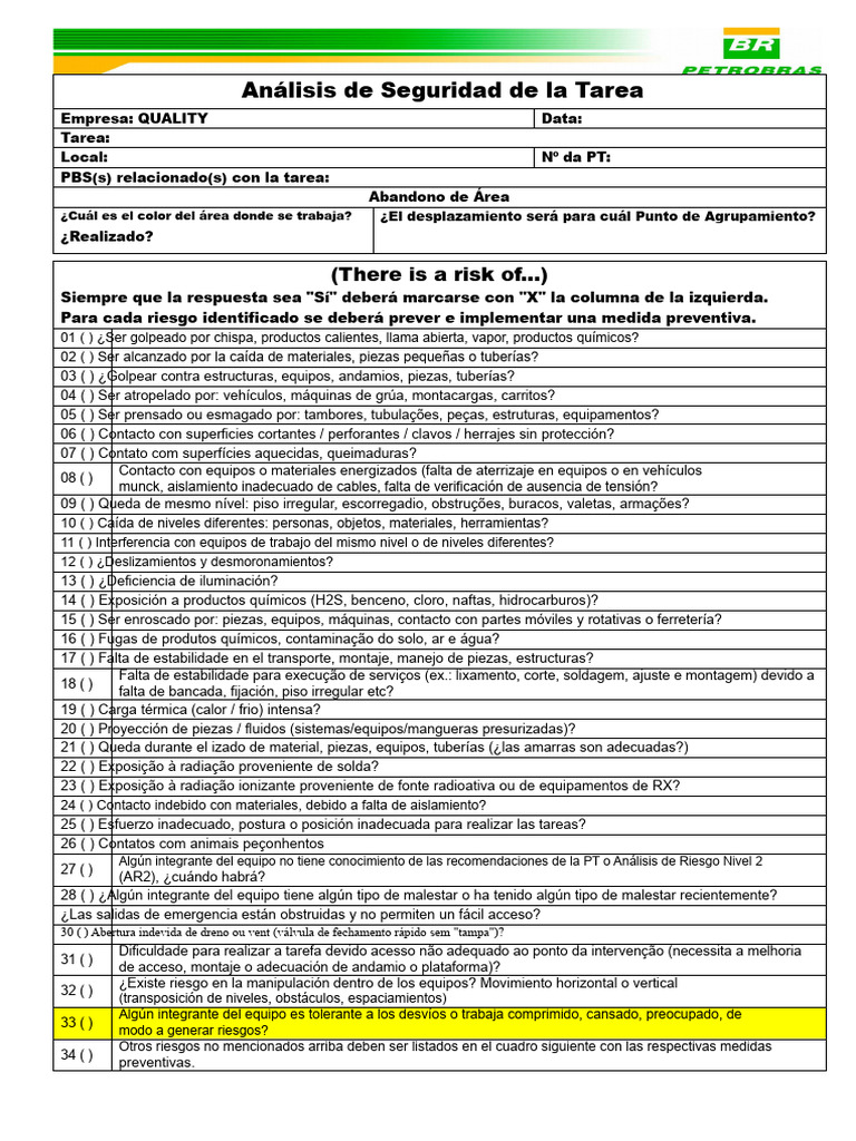 Anexo 1 Formulario de análisis de seguridad de la tarea- AST_A | PDF | Sustancias químicas