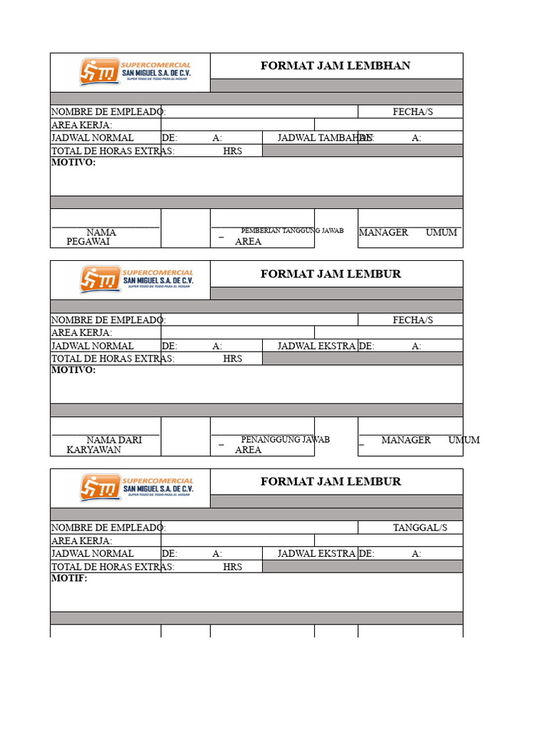 FORMAT JAM LEMBUR | PDF
